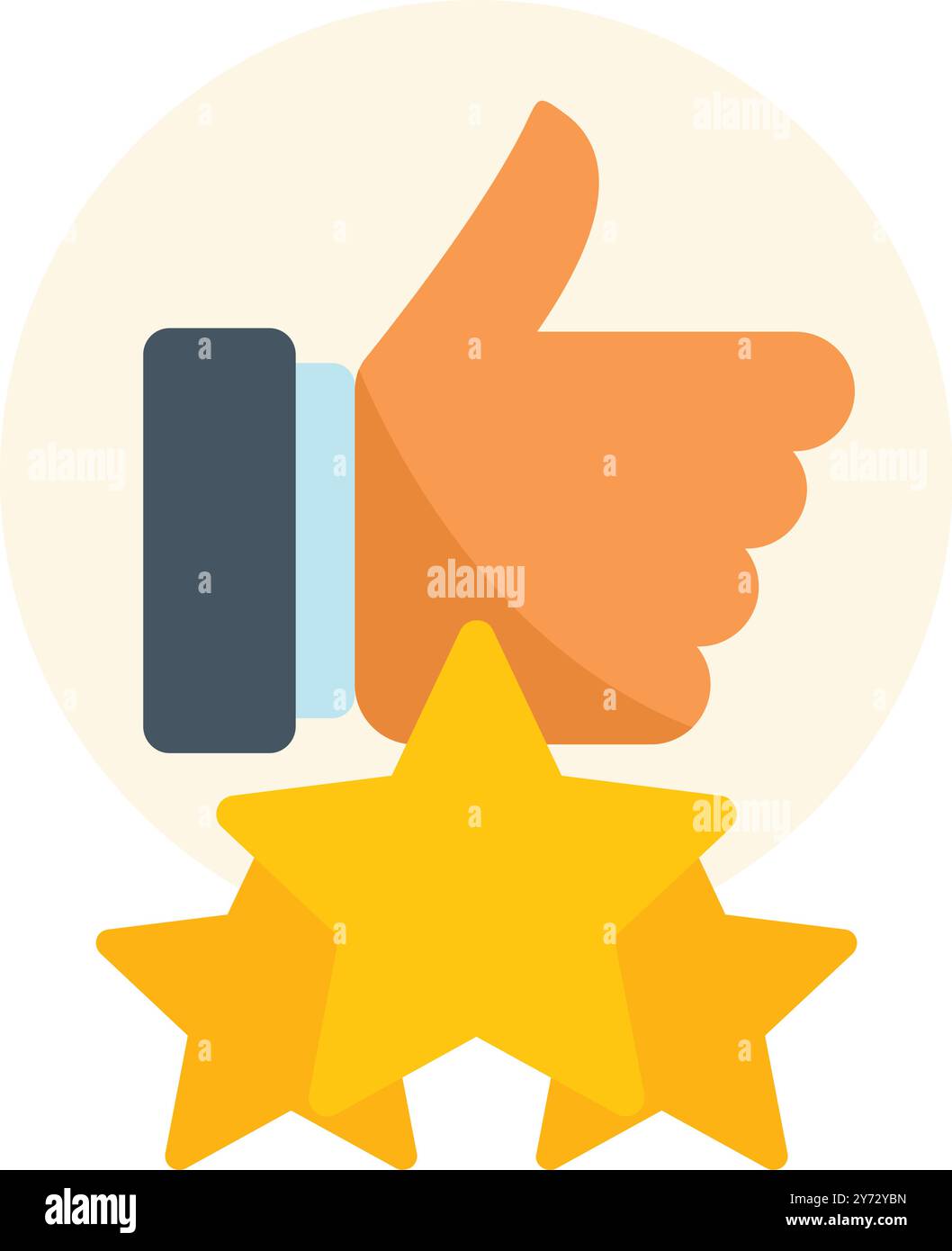 Businessman is giving a thumbs up gesture of approval with three golden ...