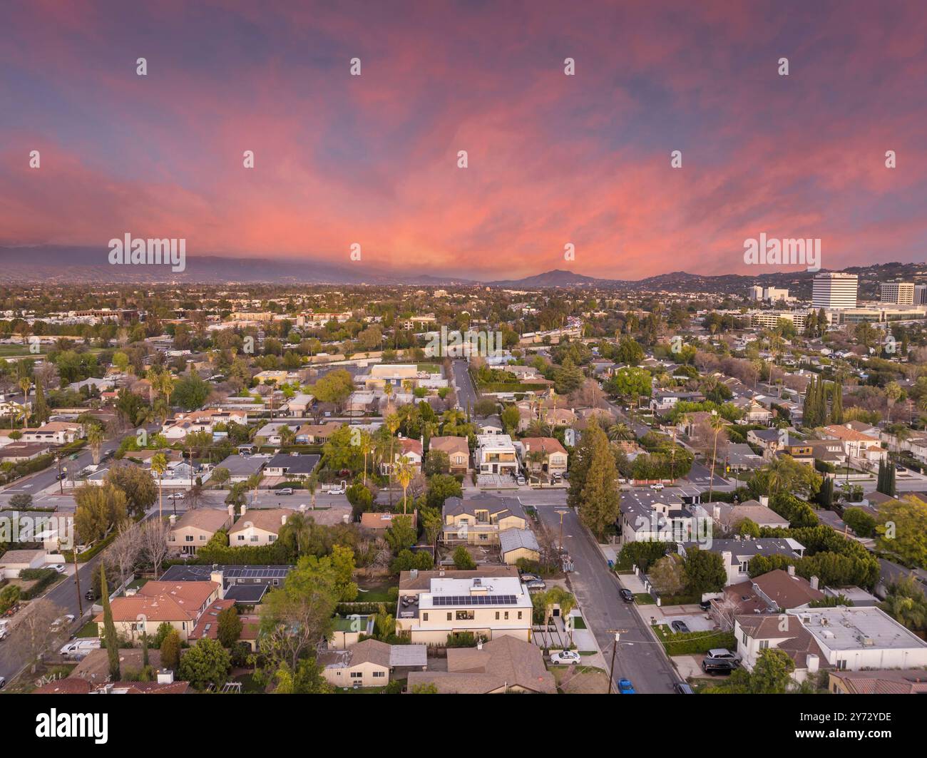 Aerial beautiful suburban neighborhood sunset hi-res stock photography ...