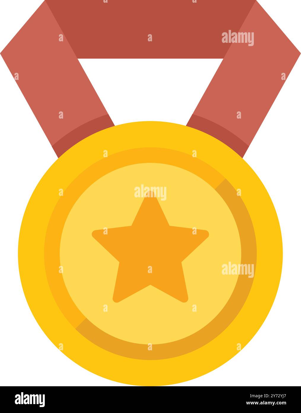 Gold medal with a red ribbon is hanging, showing a star in the middle ...