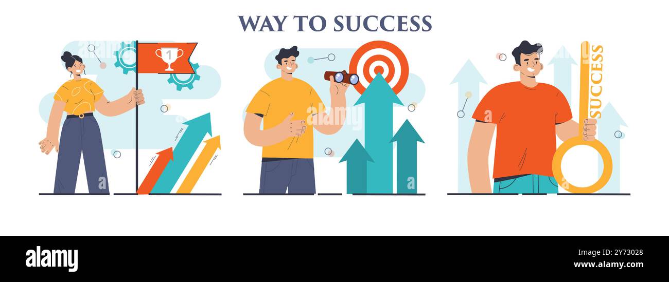 Way to success set. Business or personal development journey. Self ...