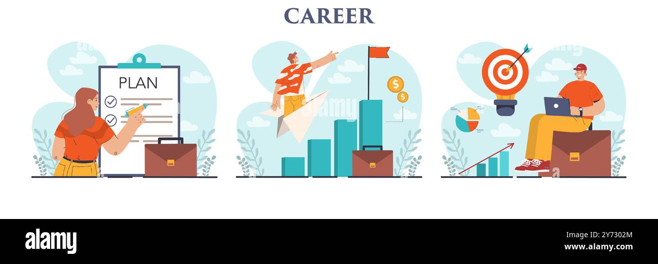 Career development set. Employee qualification increase and skills ...
