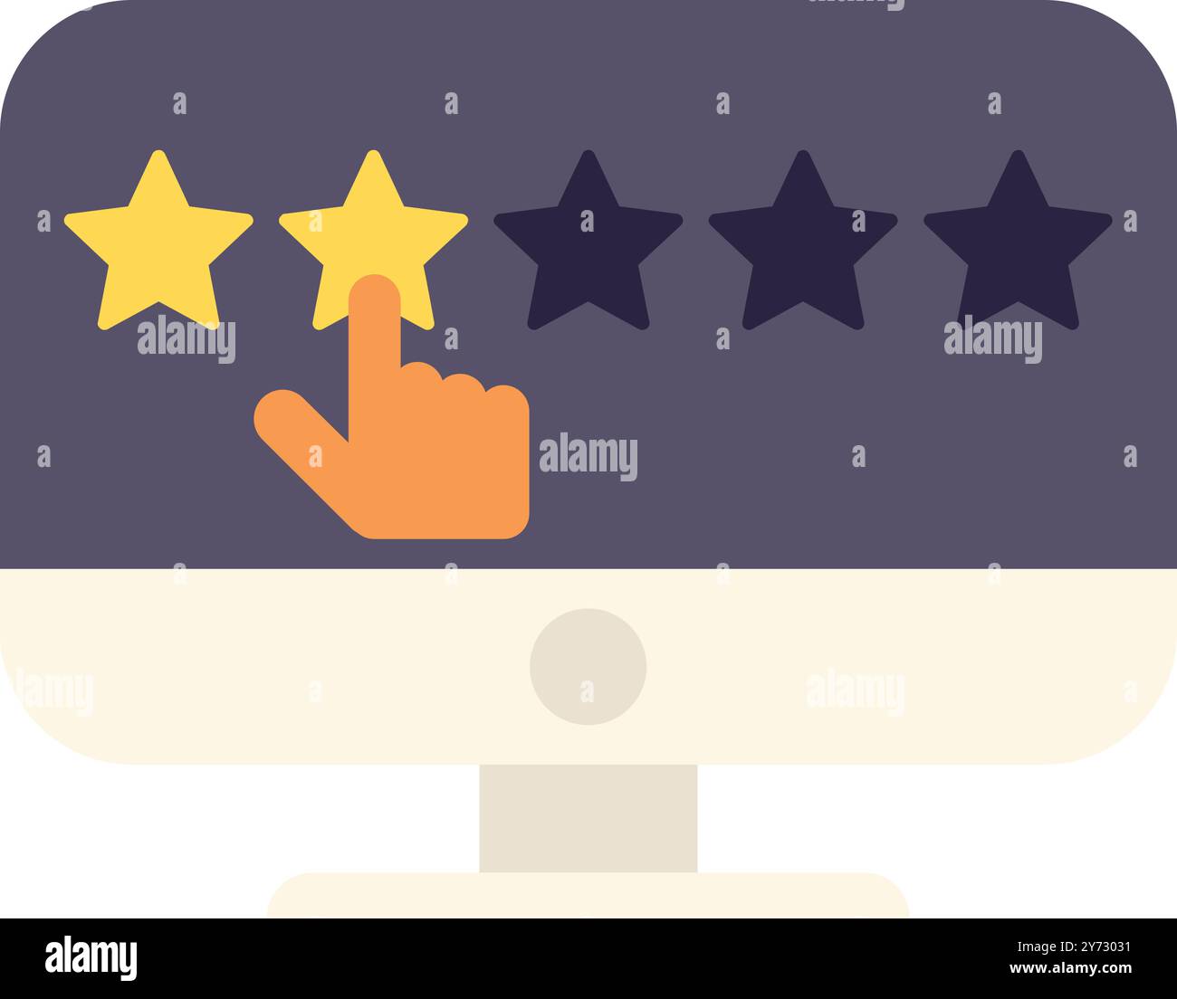 Hand is leaving a five star feedback on a desktop computer, conceptual illustration for customer ...