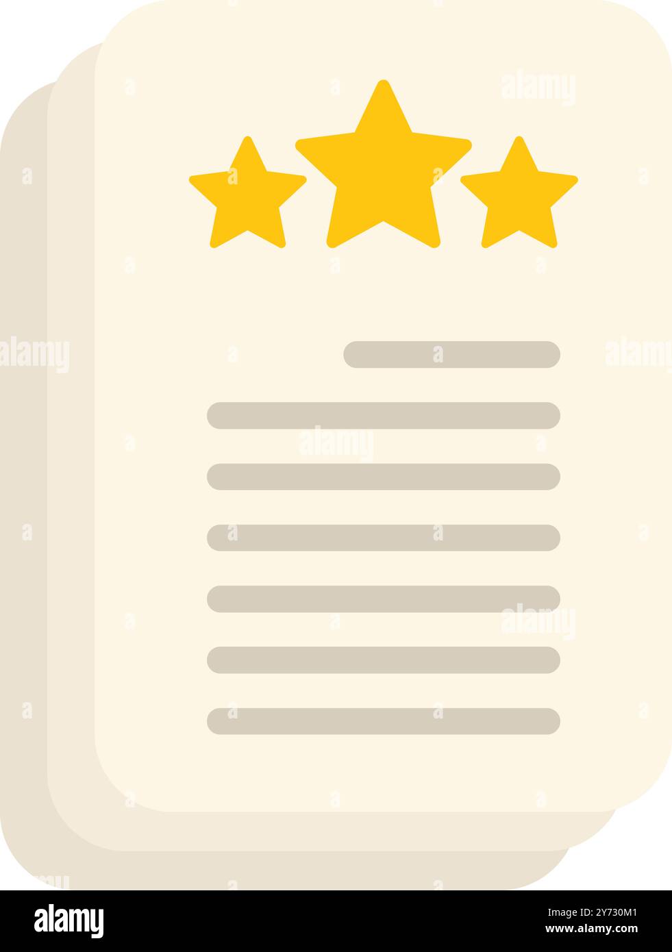 Three golden stars on a paper document representing a positive review ...