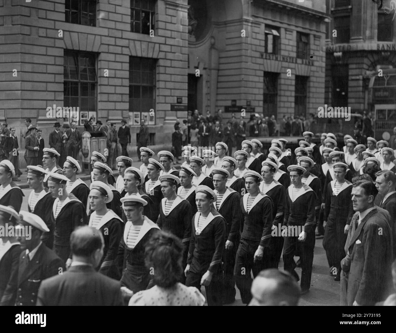 French sailors of the French battleship Richelieu, marching down Fleet ...
