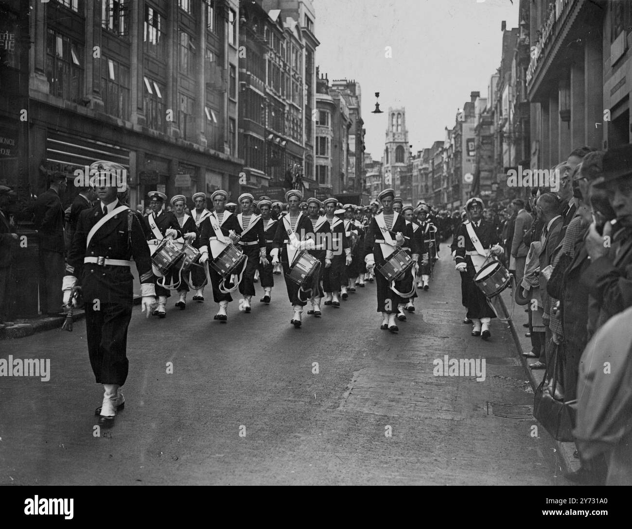 French sailors of the French battleship Richelieu, marching down Fleet ...