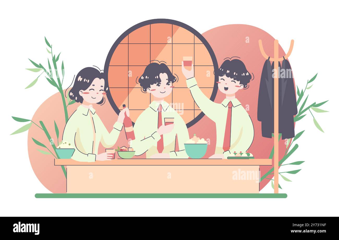 Daily routine of an asian man. Friendship and communication between co ...