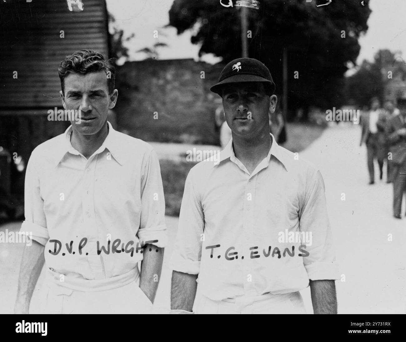 Doug Wright , Kent and England legspin bowler (left) and Godfrey Evans ...