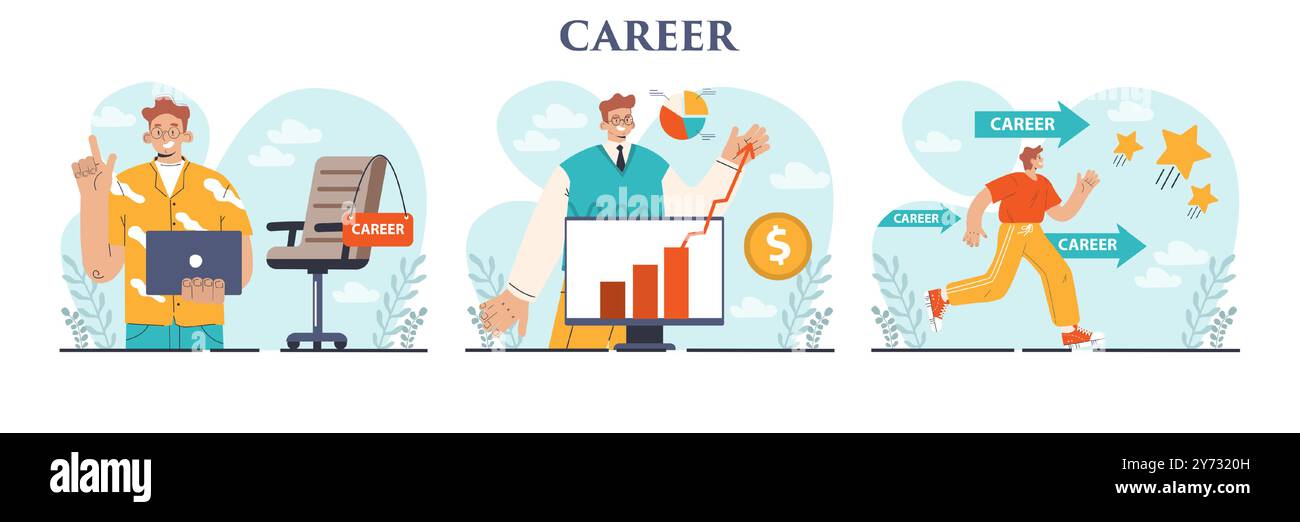 Career development set. Employee qualification increase and skills ...