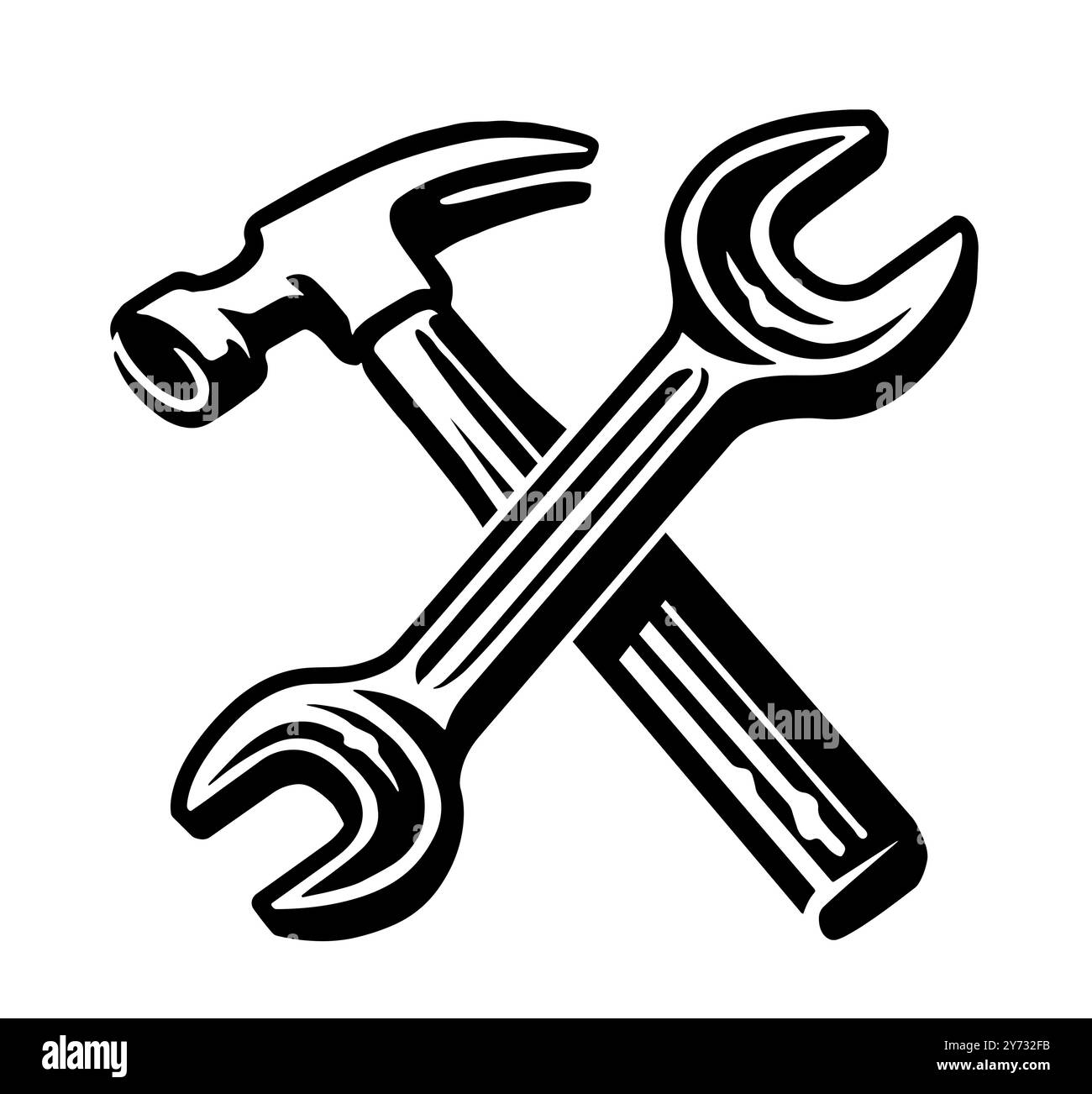 Crossed tools, hammer and wrench symbol or sign. Repair icon ...