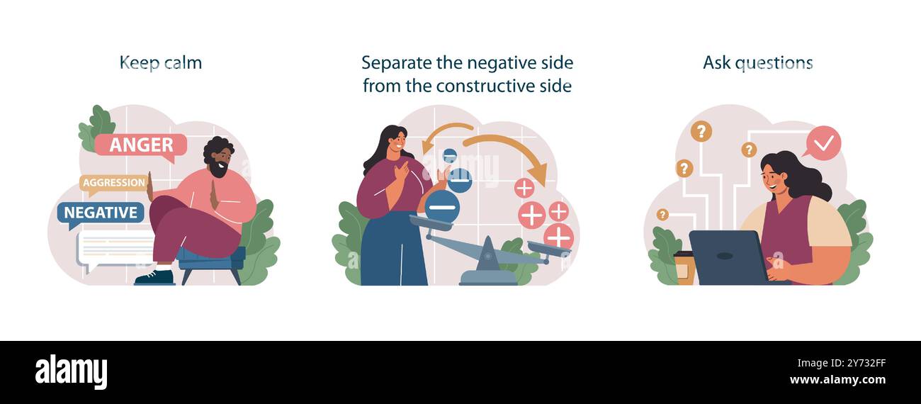 How to deal with judgement at work set. Employee dealing with pressure ...
