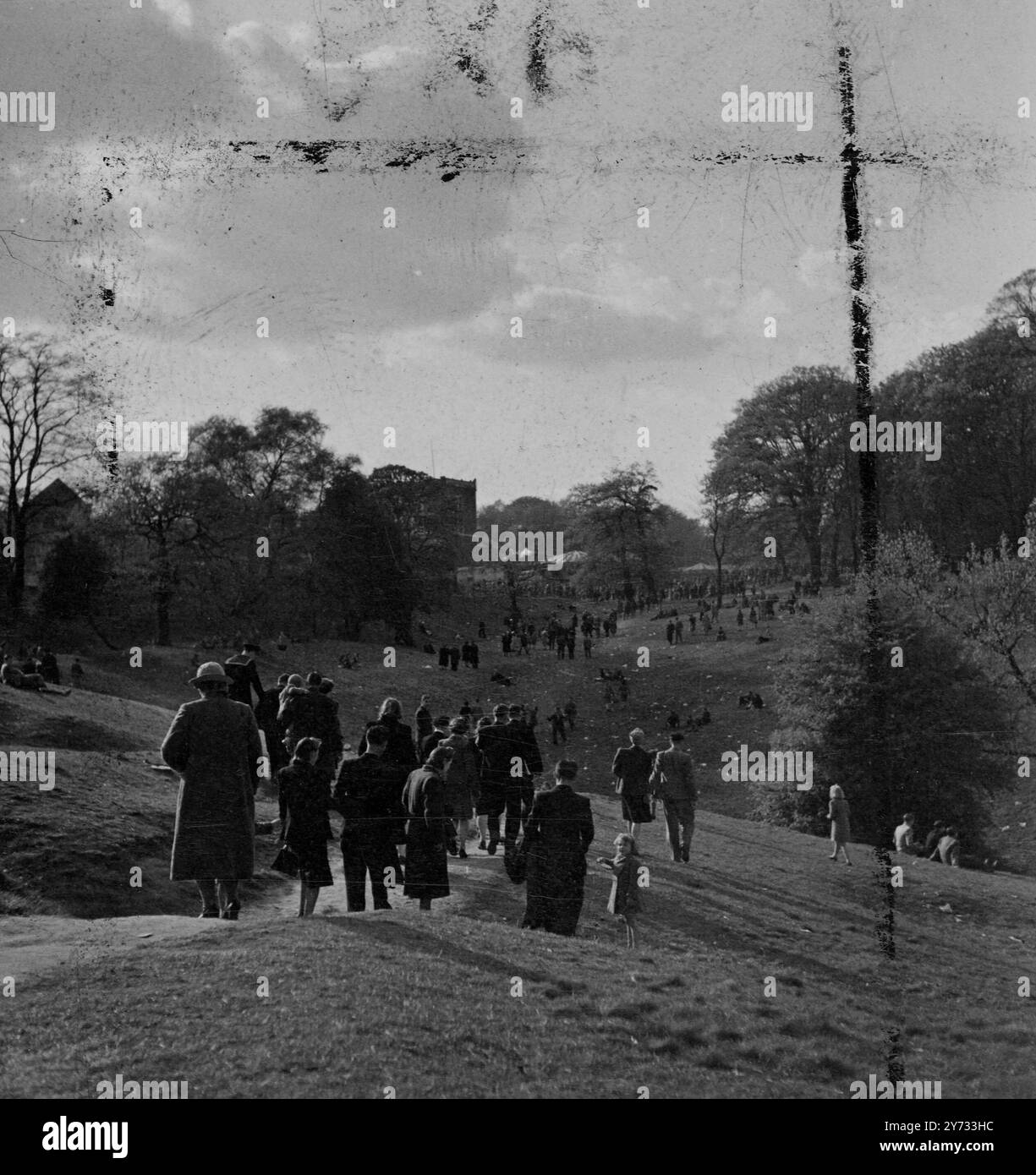 People walking towards the Hampstead Heath Fair.April 1946 Stock Photo ...