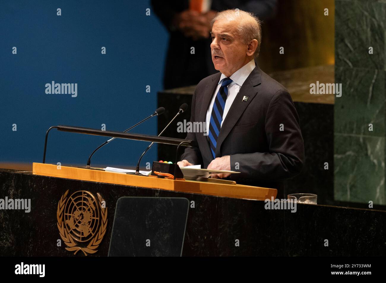 New York, New York, USA. 27th Sep, 2024. Prime minister of Pakistan ...