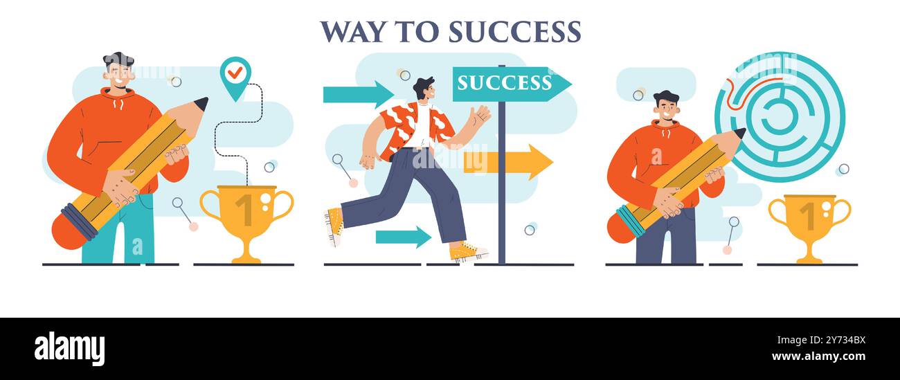 Way to success set. Business or personal development journey. Self ...