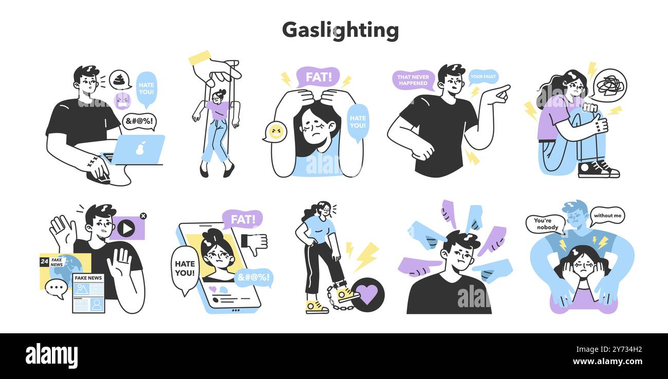 Gaslighting set. Psychological manipulation method, and cognitive ...