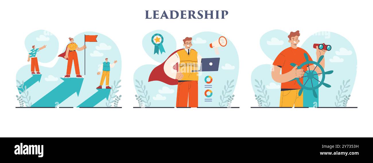 Leadership set. Manager leading a workteam towards success. Strategy ...