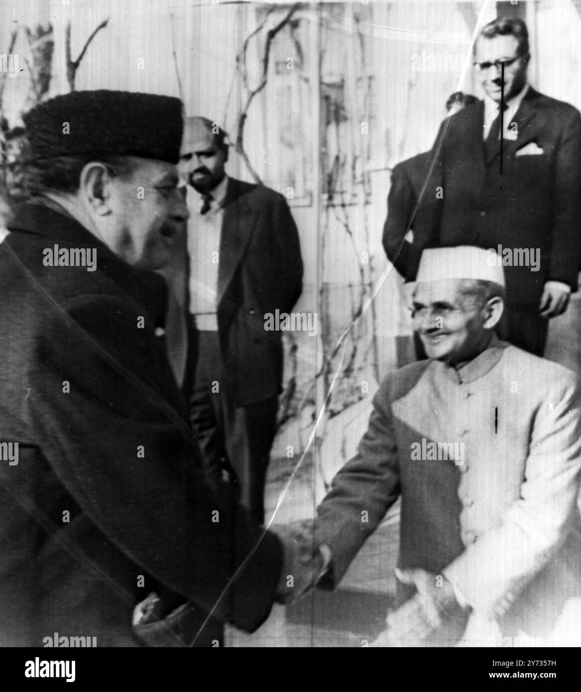 Tashkent : Pakistani President Ayub Khan (left) is greeted by India's ...
