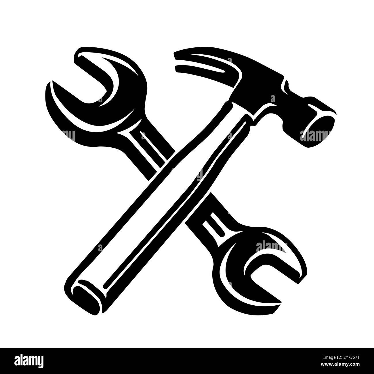 Construction work, workshop emblem. Hammer and wrench symbol or sign ...