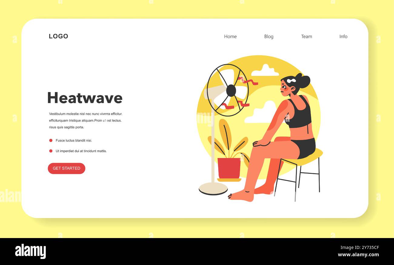 Heat wave web banner or landing page. Female character suffering from ...
