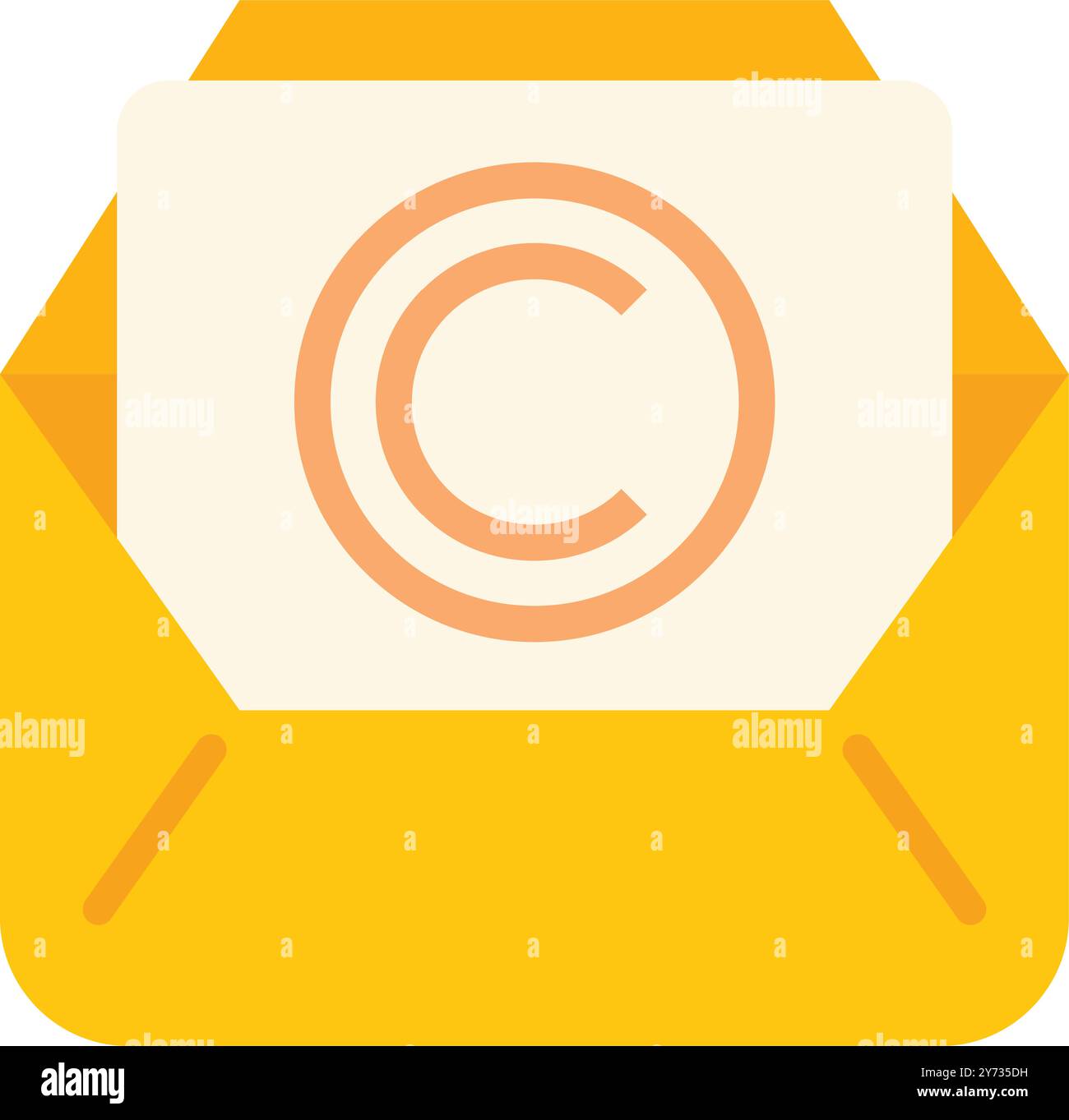 Yellow open envelope containing document with copyright symbol ...
