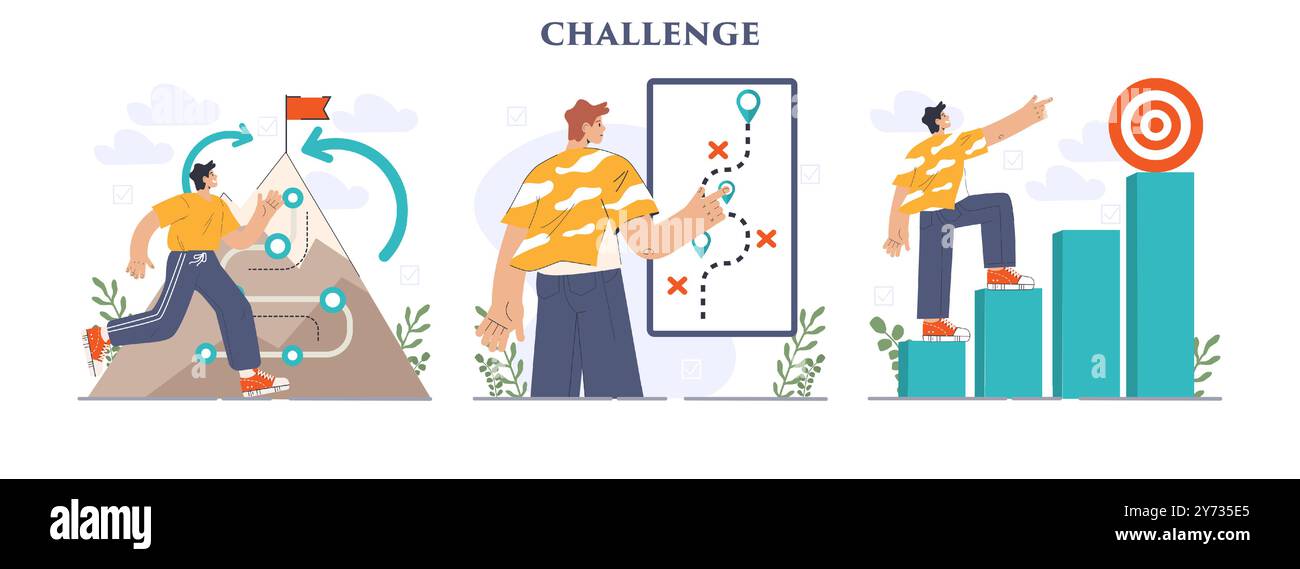 Business Or Professional Challenge Set Character Overcoming Obstacles And Hurdles On Way To