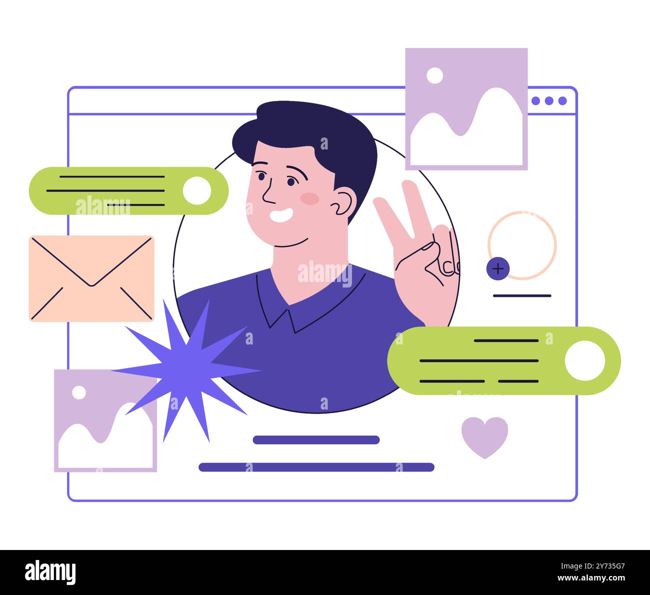 Social media account. Profile picture of a man with comments, pictures ...