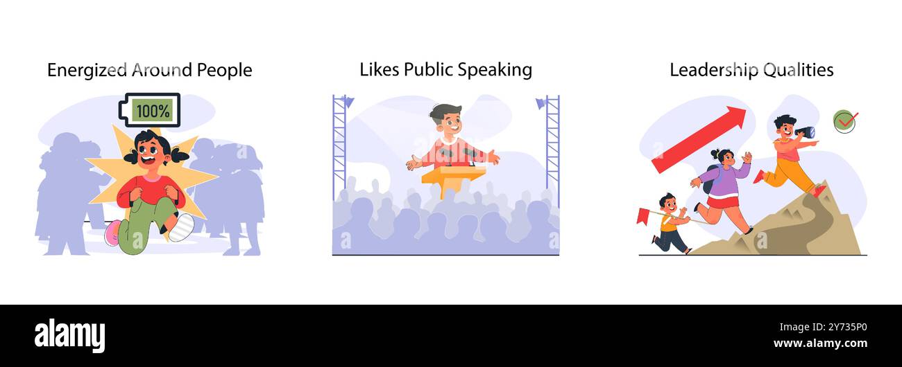 Child with extroverted individuality set. Joyful little kid enjoying ...