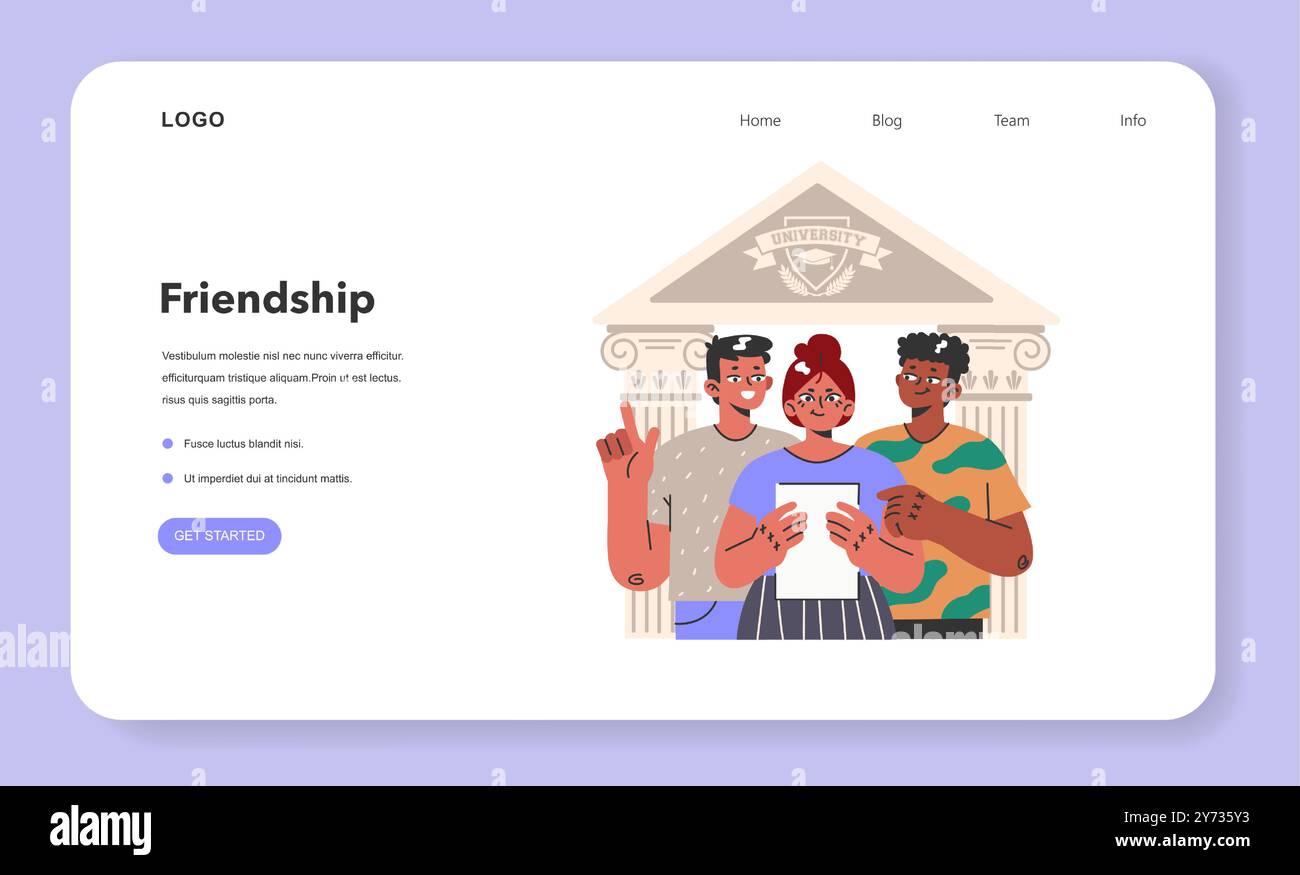 Group of college friends web banner or landing page. University fellow ...