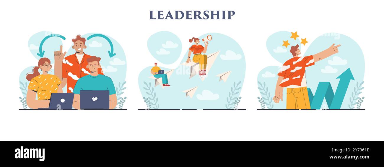 Leadership set. Manager leading a workteam towards success. Strategy ...