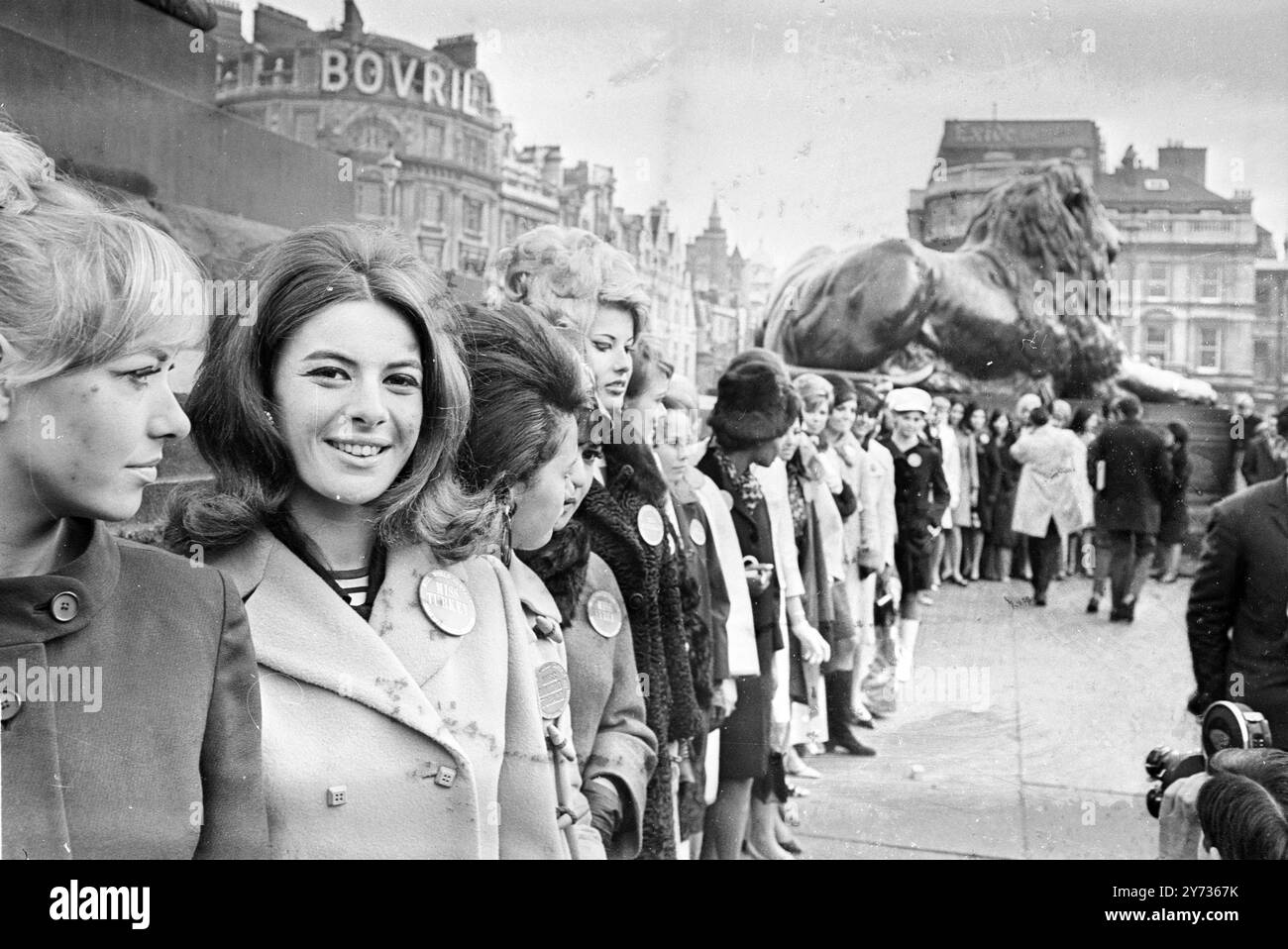 Miss World contestants line up at the base of Nelson's column when they ...