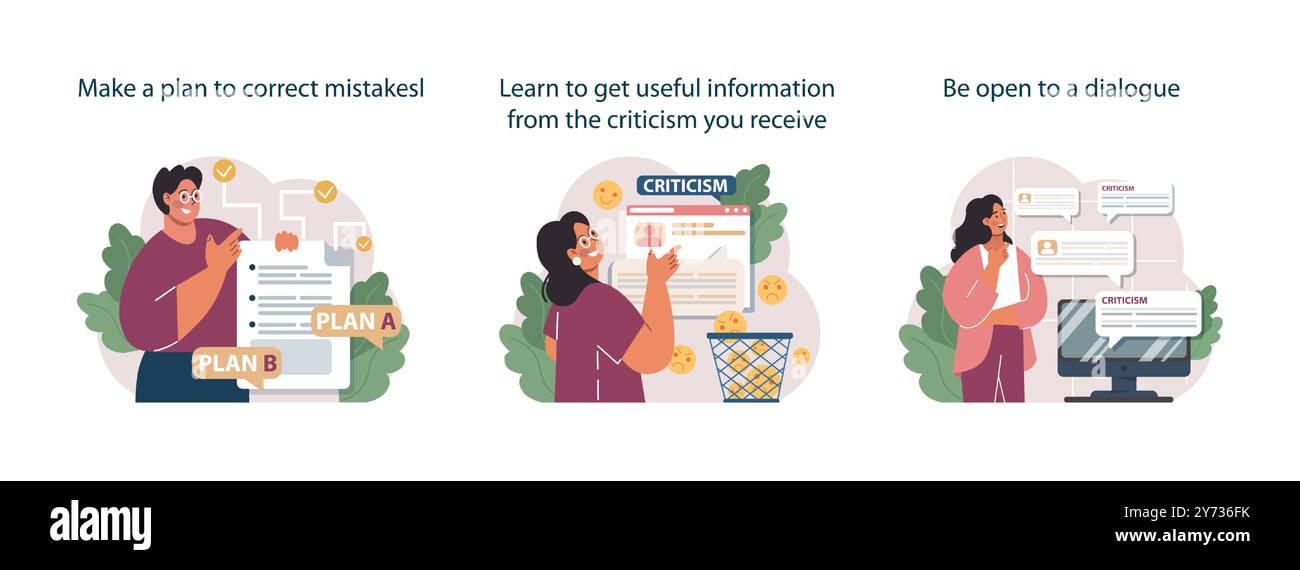 How to deal with judgement at work set. Employee dealing with pressure ...