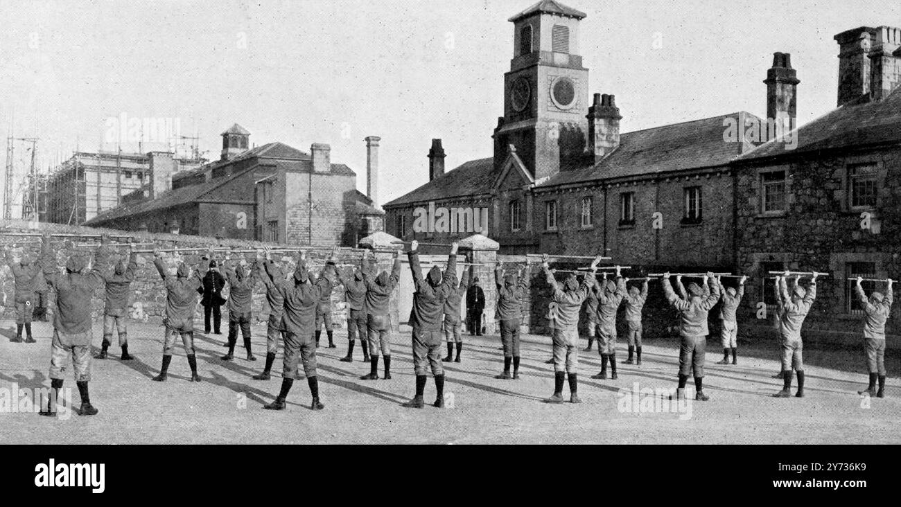 Physical exercise for young convicts : Prisoners using bar bells ...