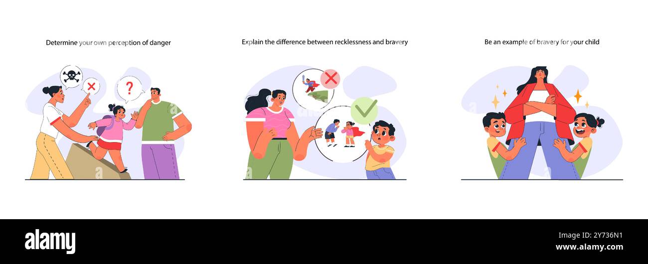 Modern positive parenting set. How to raise a brave child. Parents ...