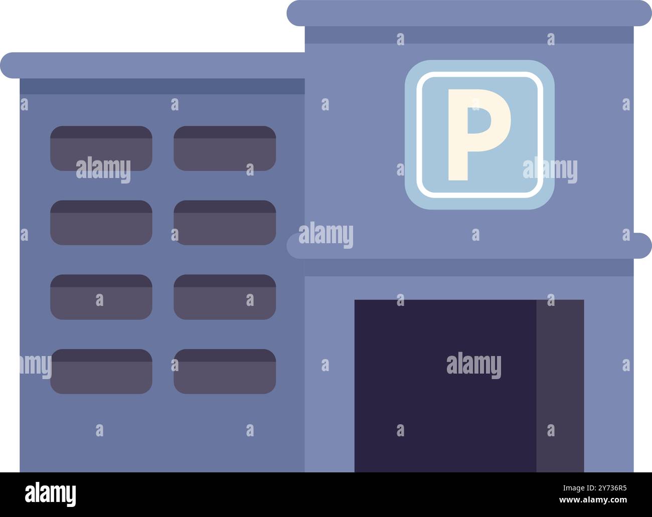 Simple cartoon style illustration of a multi storey car park building ...