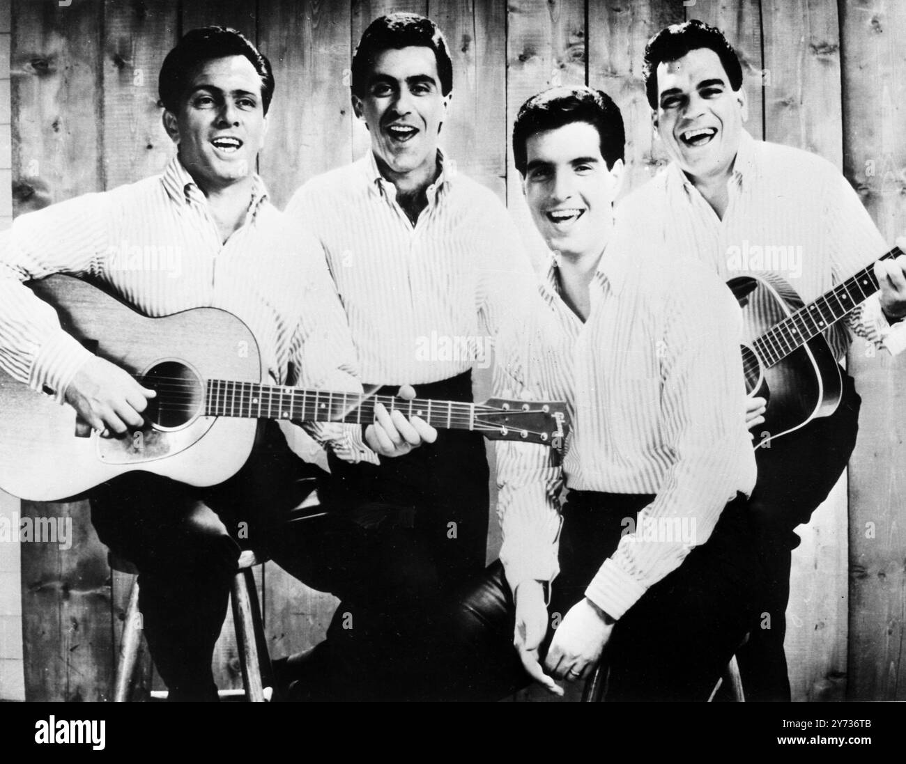 The Four Seasons pop group . Left to right Tommy DeVito , Frankie Valli ...