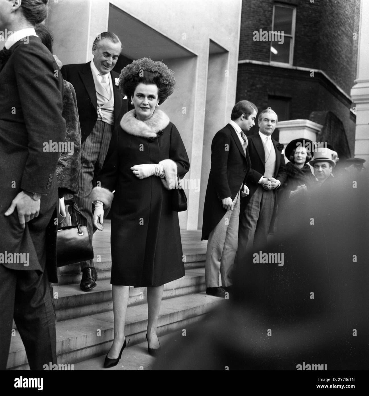 The Duchess of Argyll leaving the Guards Chapel in Westminster , London ...