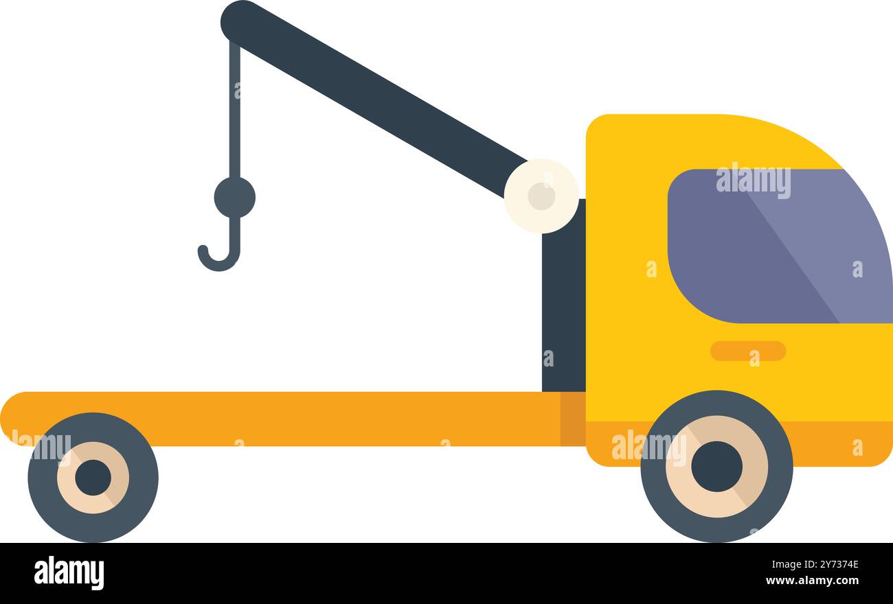 Yellow tow truck towing with hook side view, flat design illustration ...