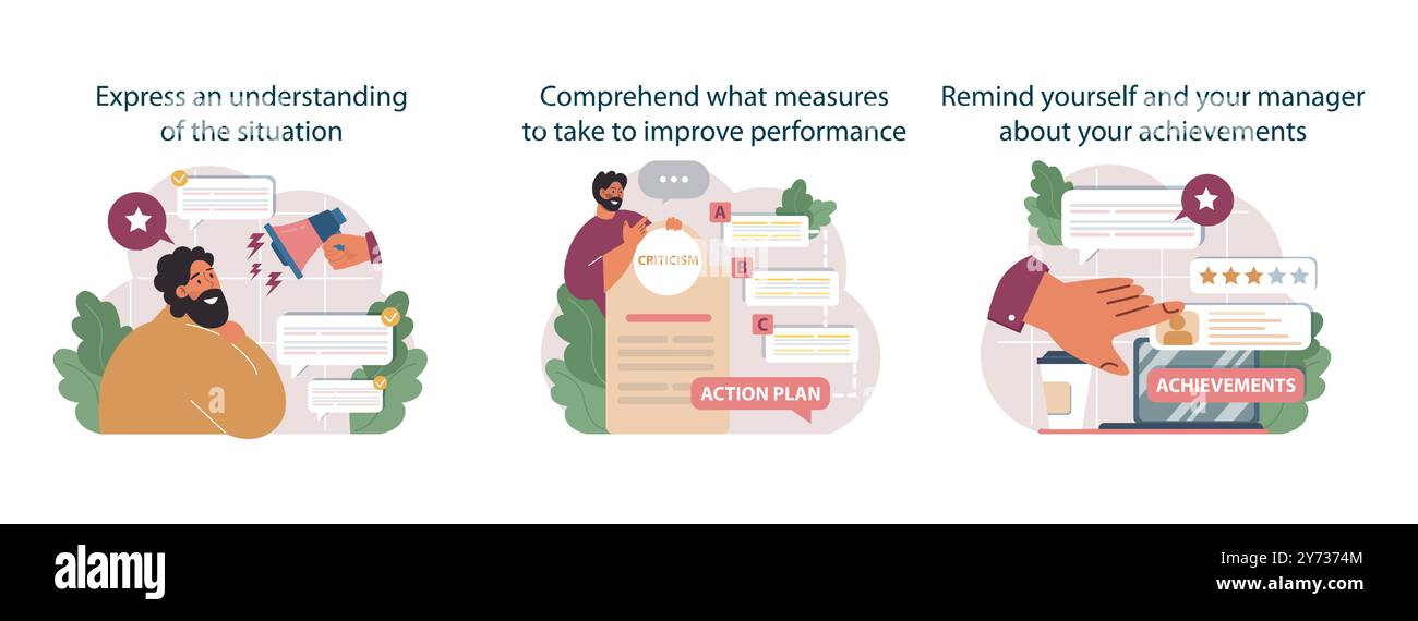 How to deal with judgement at work set. Employee dealing with pressure ...