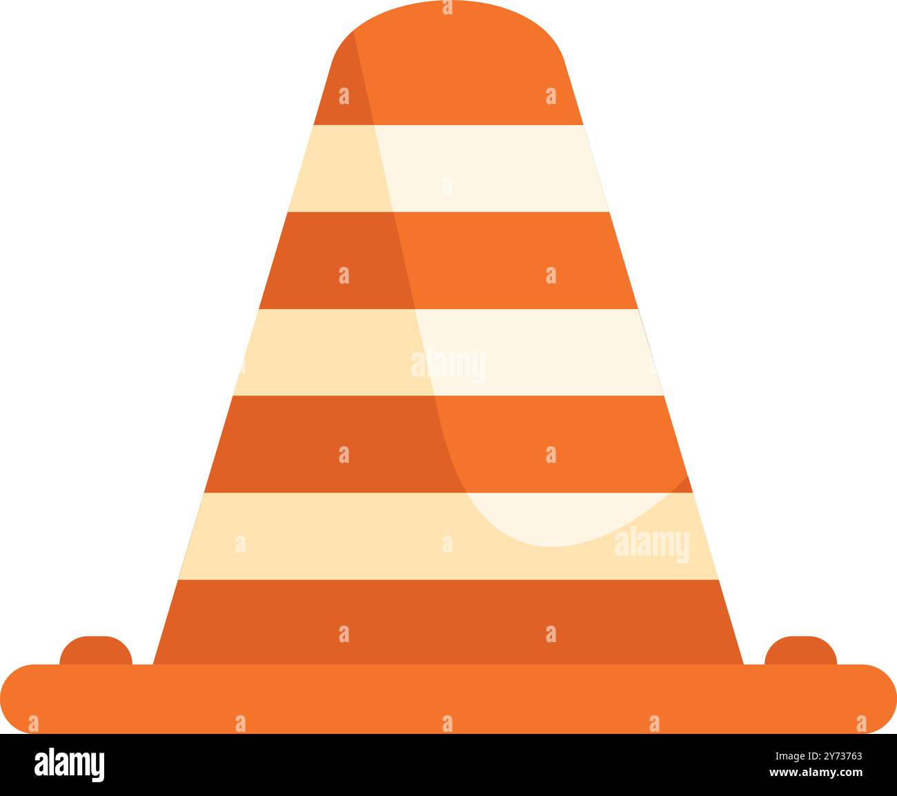 Orange and white striped traffic cone standing on white background ...