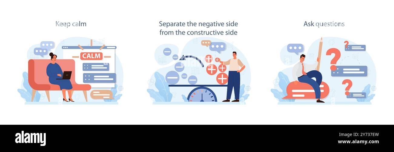 How to deal with judgement at work set. Employee dealing with pressure ...