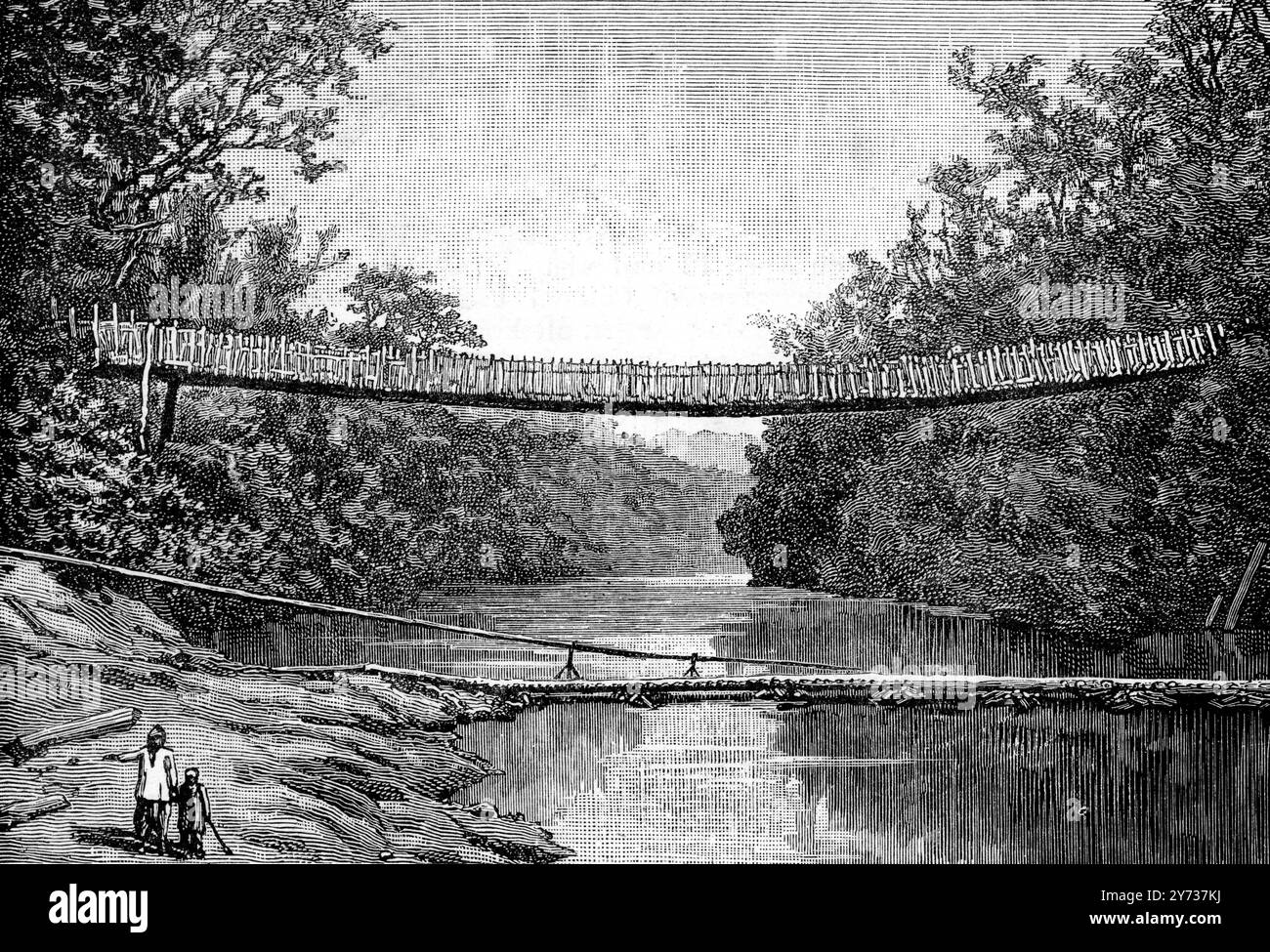 Bamboo bridge and wire-rope suspension bridge in Manipur Stock Photo ...