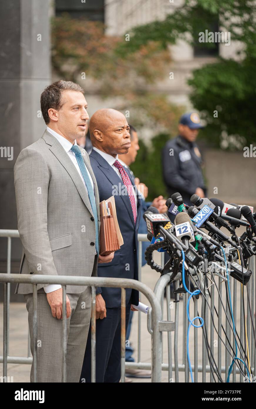 Mayor Eric Adams's attorney Alex Shapiro speaks to reporters outside of ...