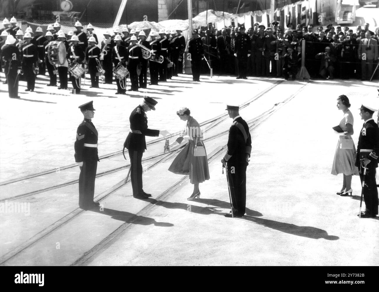 HM Queen Elizabeth II is handed the Keys of the Fortress on her landing ...