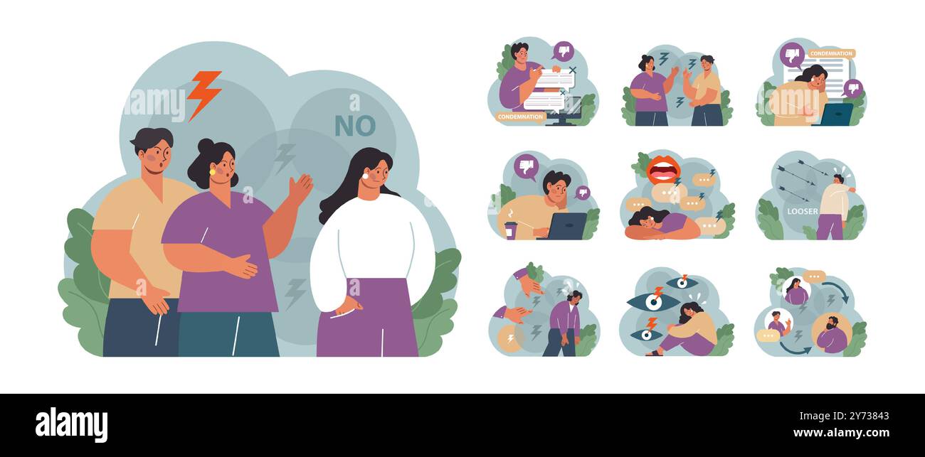 Condemnation set. Public censure or judgement. Upset victim being ...