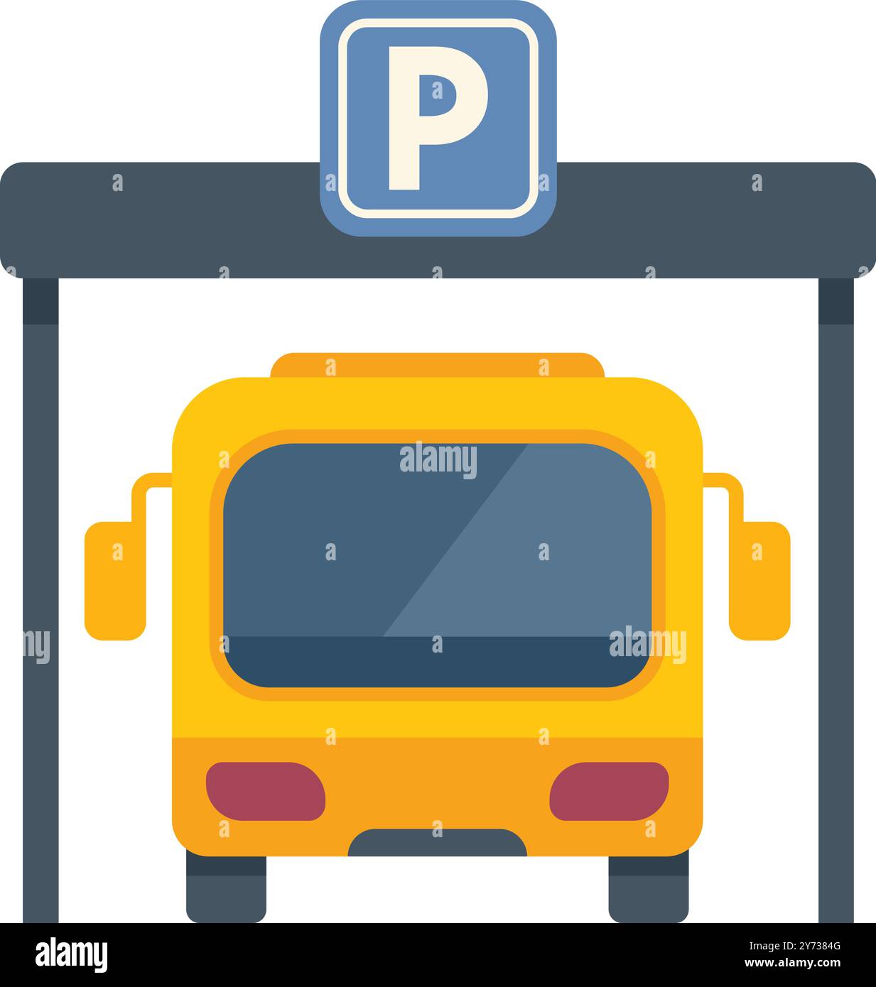 Minimalist vector illustration of a yellow bus parking in a covered ...
