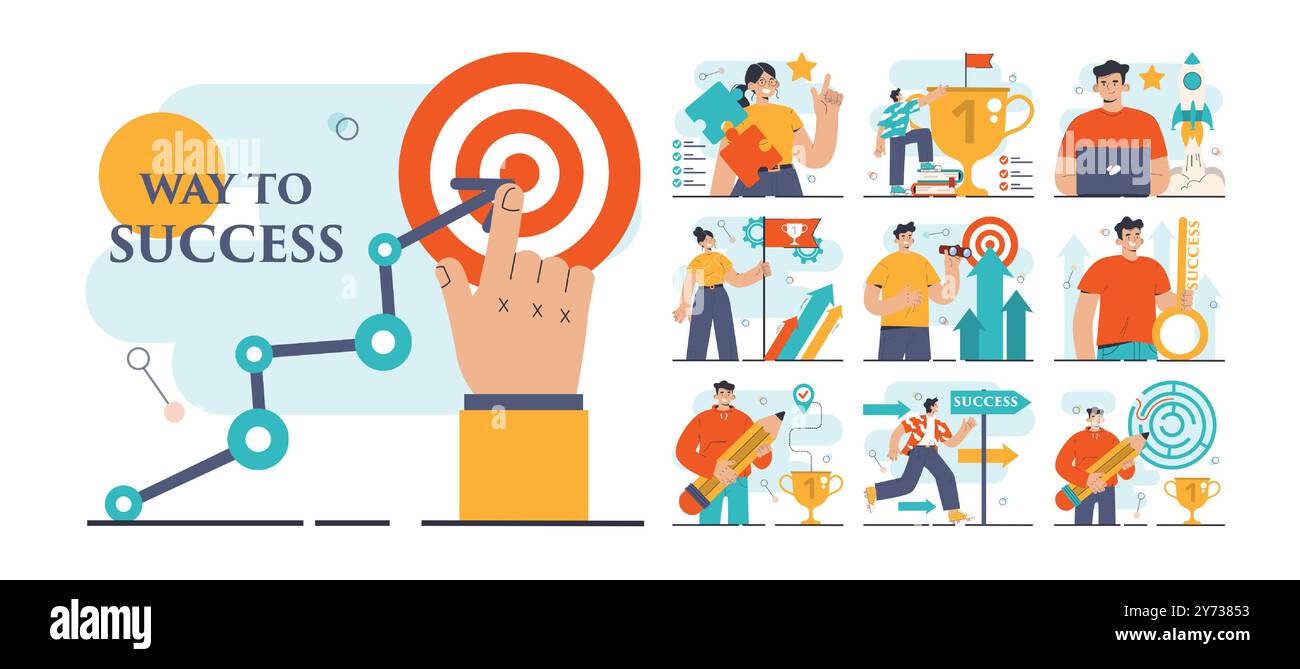 Way to success set. Business or personal development journey. Self ...