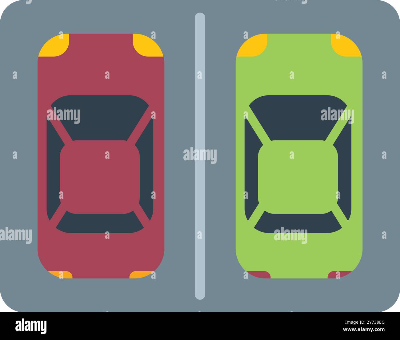 Simple vector illustration representing a parking lot with two cars ...