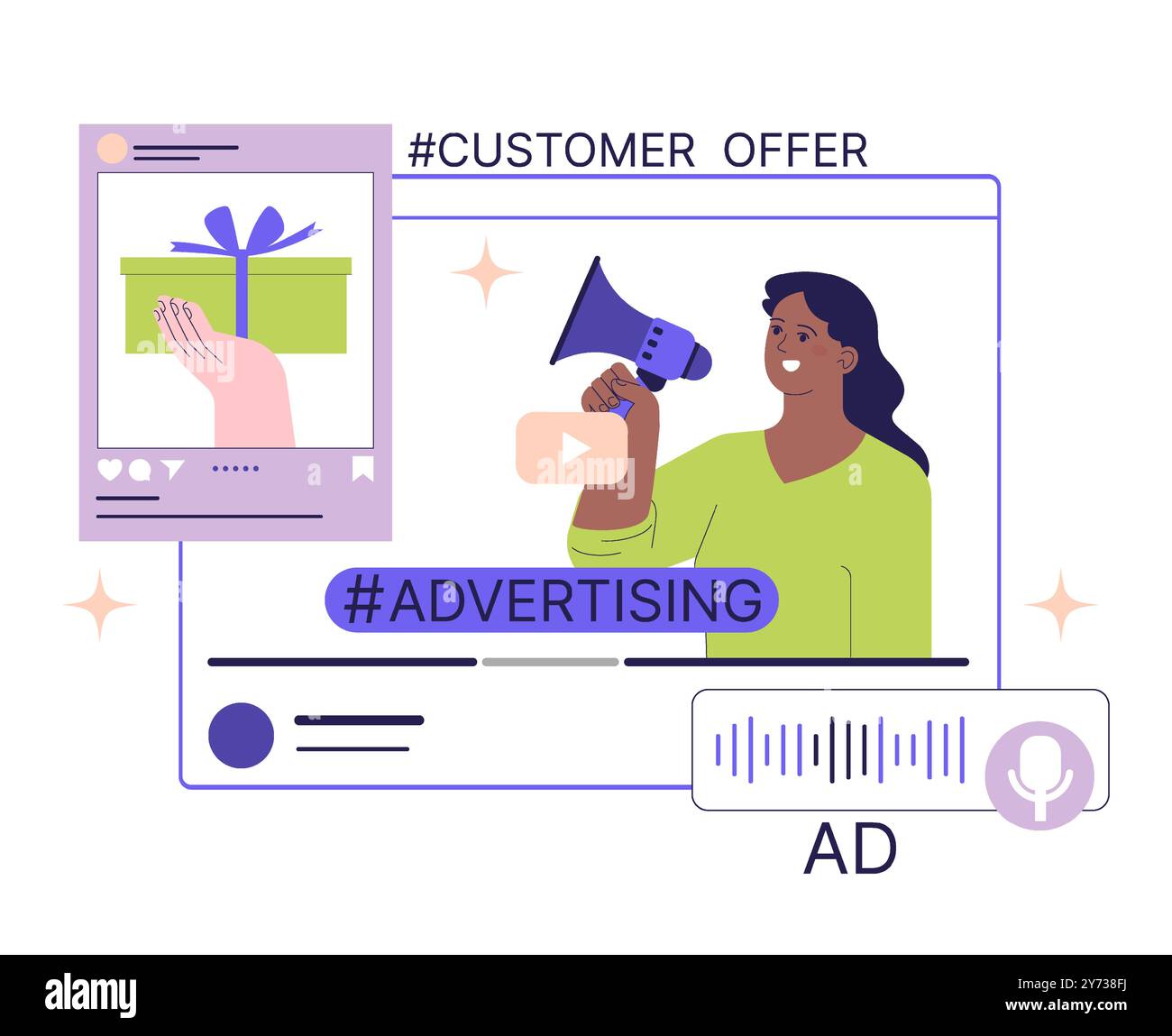 Business using social media. Digital promotion. Native and personalized ...