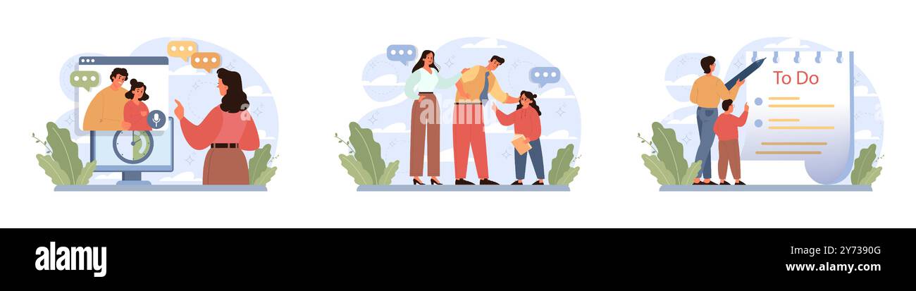 Joint parenting set. Divorced spouses raising a child together. Joint ...