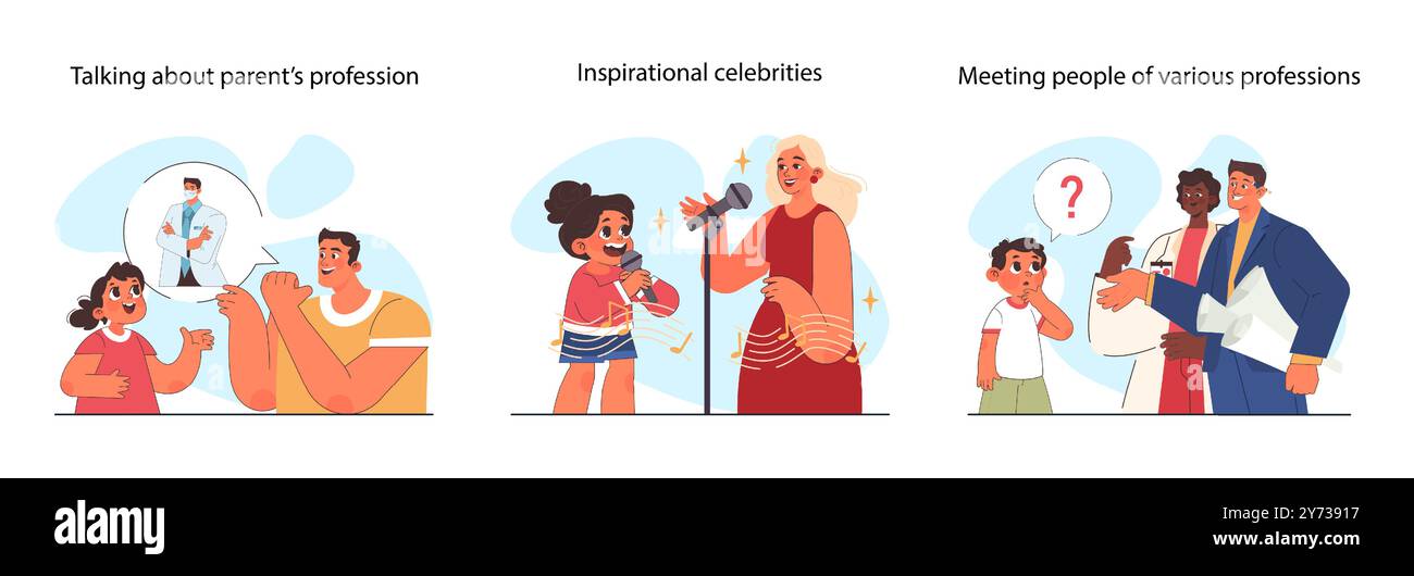 Career guidance for children set. Parents helping their kid to define a ...