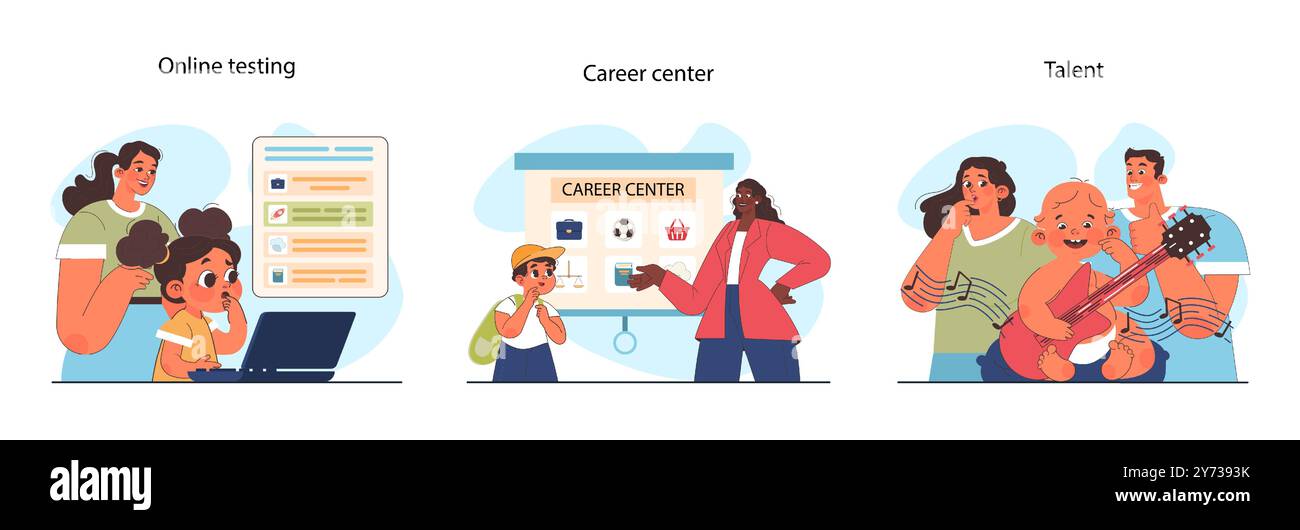 Career guidance for children set. Parents helping their kid to define a ...